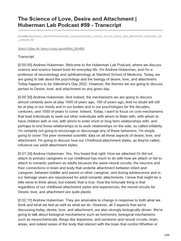 The Science of Love Desire and Attachment Huberman Lab Podcast 59 ...