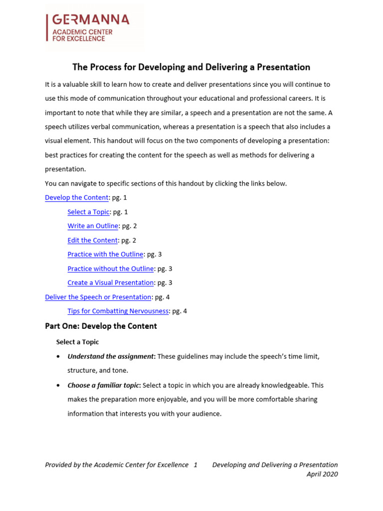 The Process For Developing and Delivering A Presentation | PDF | Nonverbal Communication ...
