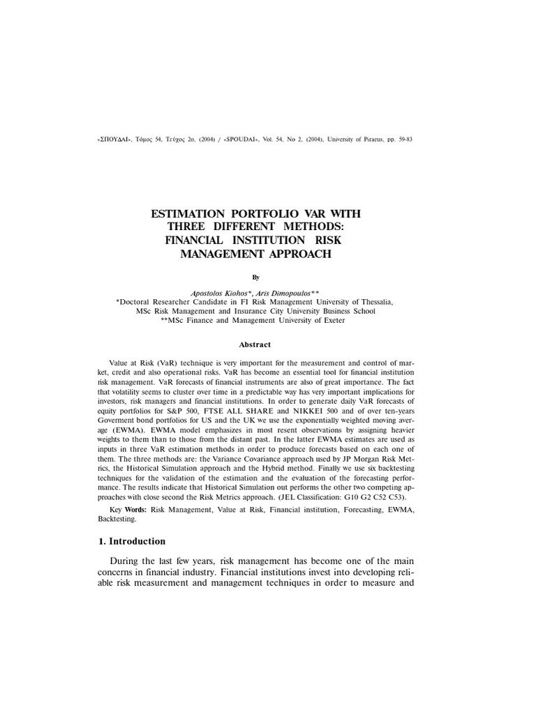 Estimation Portfolio Var With | PDF | Value At Risk | Forecasting