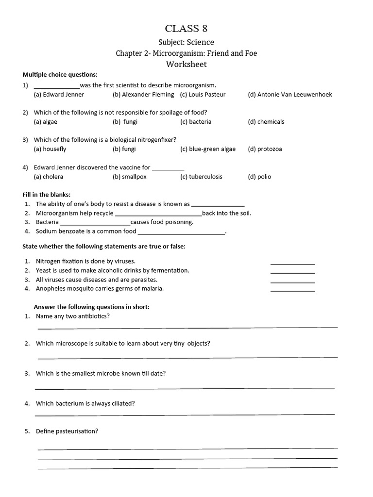 Class 8 Science: Microorganisms Quiz | PDF | Microorganism | Bacteria