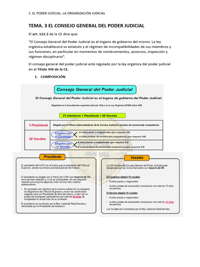 Tema 3. El Consejo General de Poder Judicial | PDF | Judicaturas | Instituciones gubernamentales