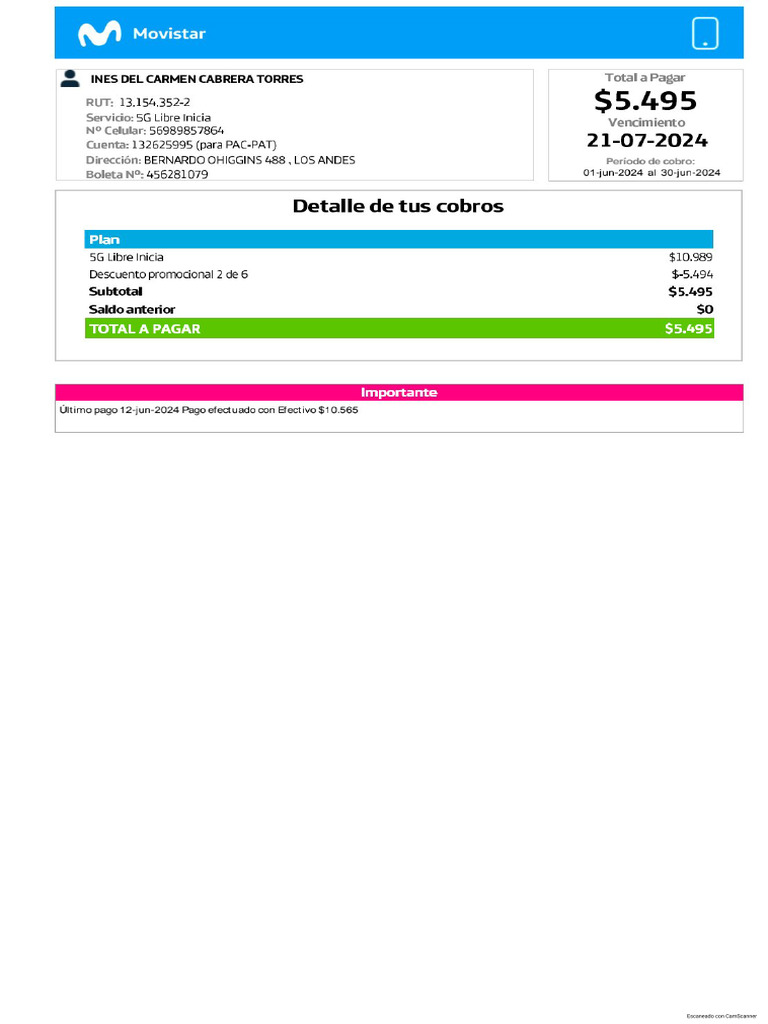 BOLETA Movistar | PDF