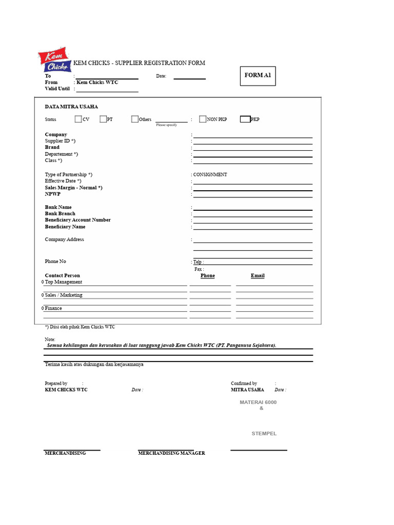 Form Registrasi Consigment WTC | PDF