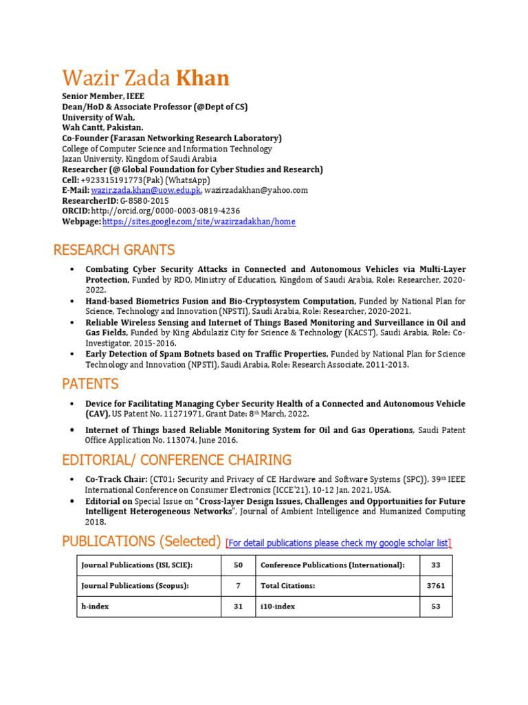 Wazir Zada Khan: Cybersecurity Researcher | PDF | Internet Of Things ...
