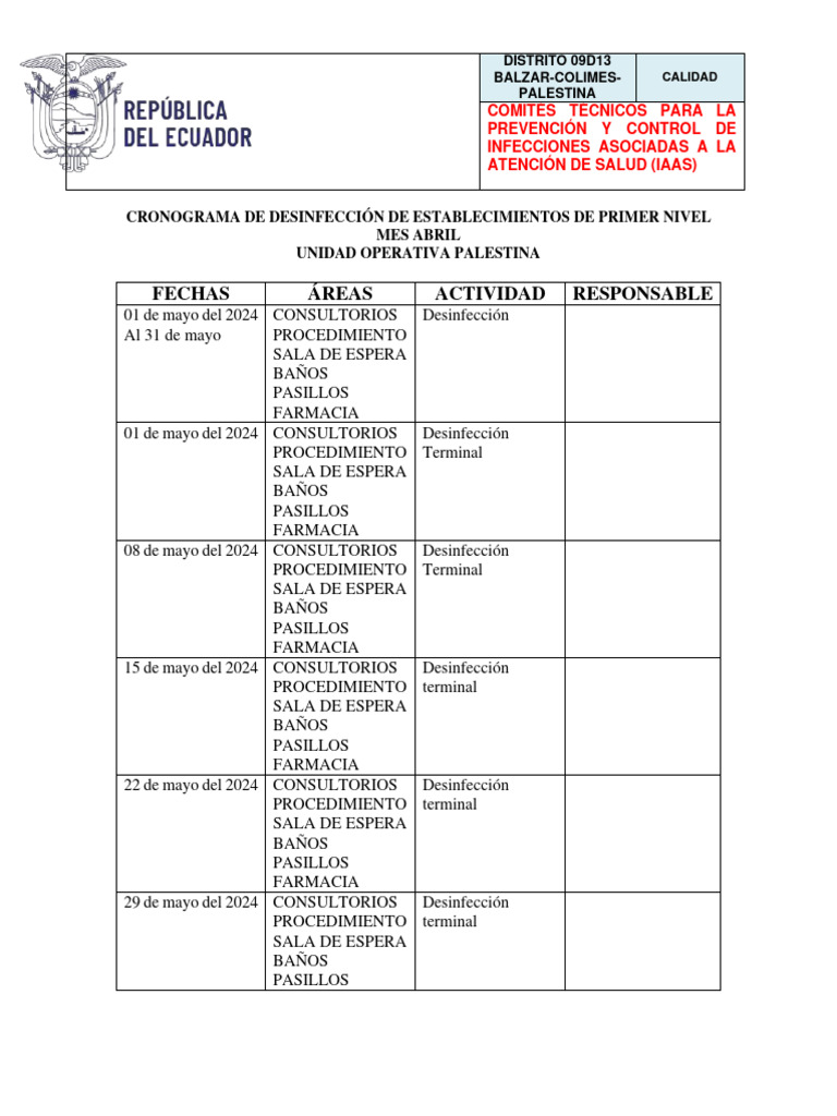 CRONOGRAMA DE LIMPIEZA Y DESINFECCIÓN-signed | PDF | Farmacia