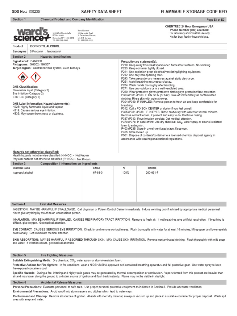 Sds Isopropyl Alcohol IX0235 | PDF | Water | Toxicity