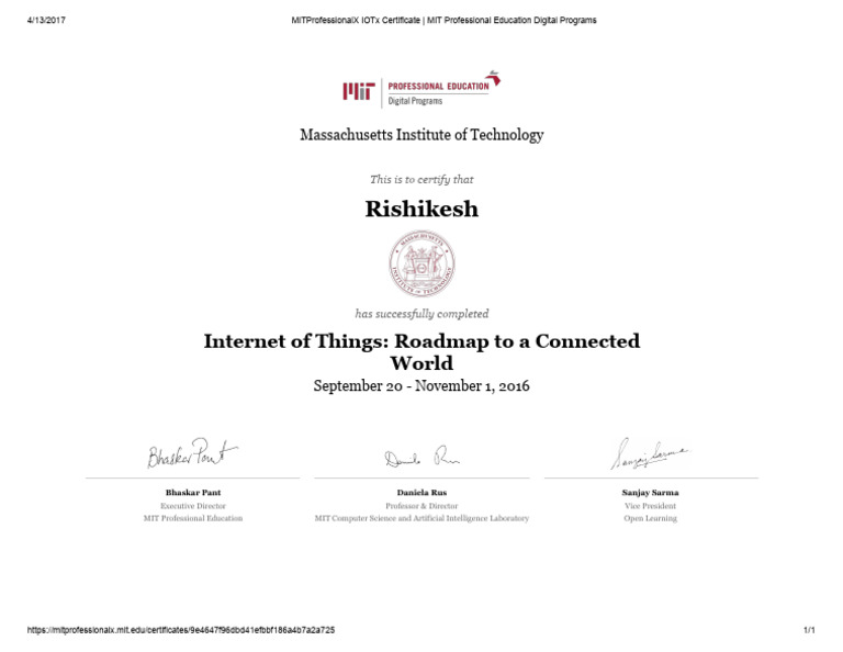 MITProfessionalX IOTx Certificate - MIT Professional Education Digital ...