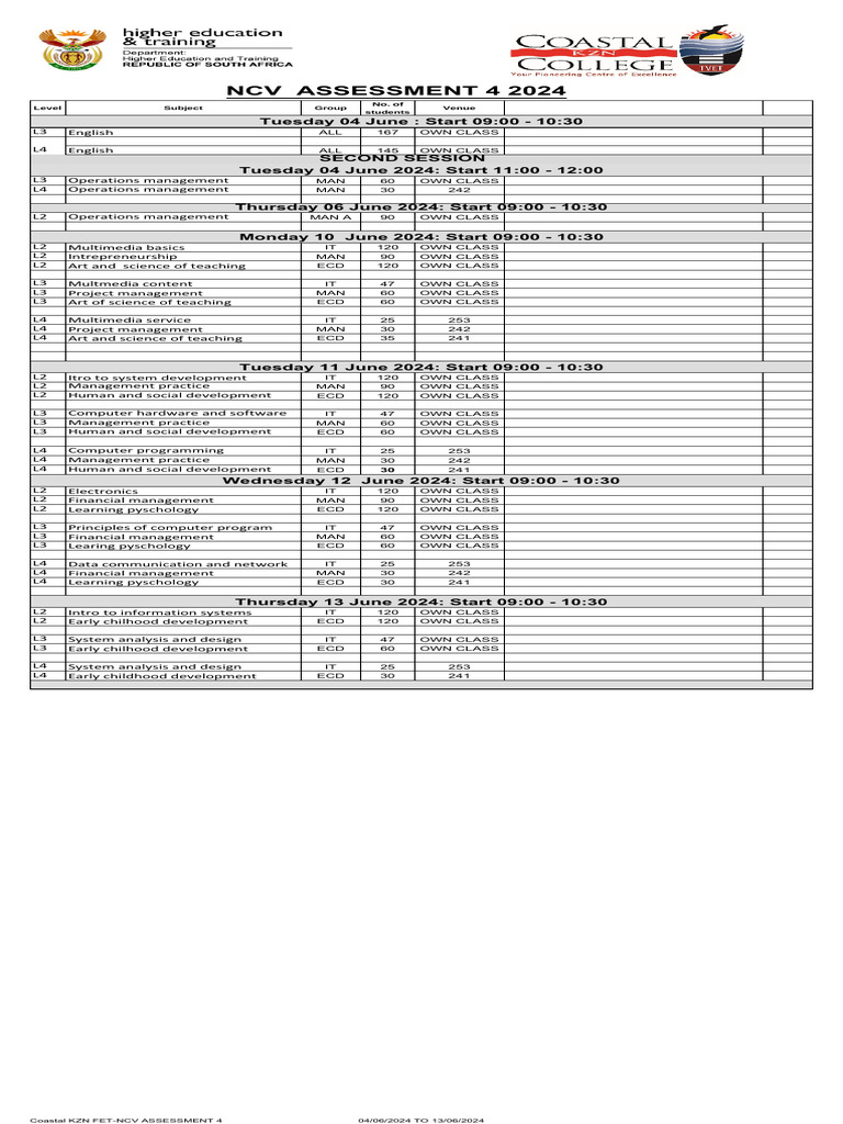 Assessment 4 Time Table For Stuents | PDF | Computing