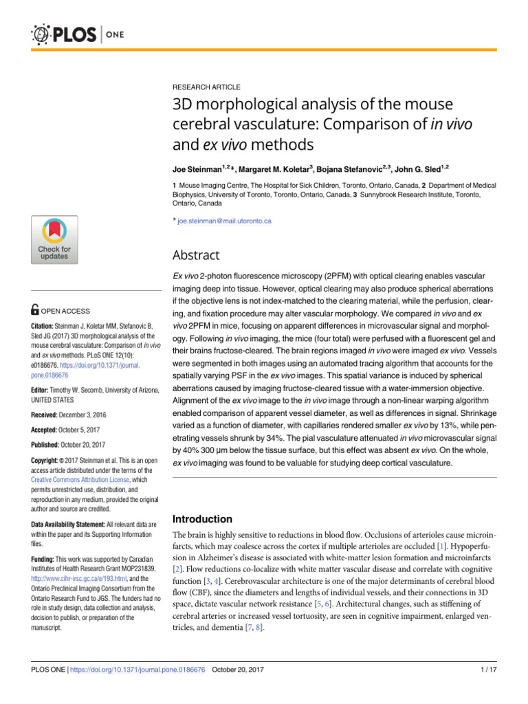 3D Morphological Analysis of The Mouse Cerebral Vasculature Comparison of in Vivo and Ex Vivo ...