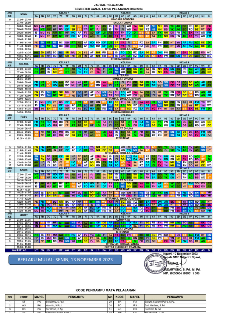 Jadwal SMT Ganjil Tp. 2023 - 2024 Mulai 13 Nopember 2023 | PDF