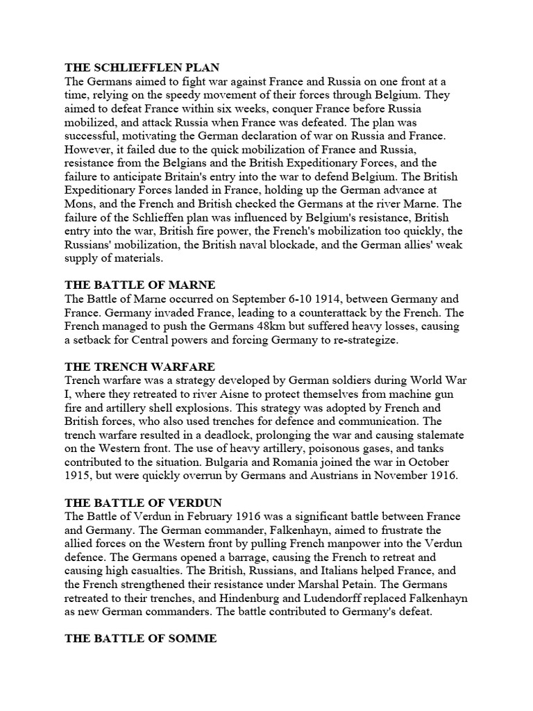 Overview of WWI Strategies and Battles | PDF | Trench Warfare | Battle ...