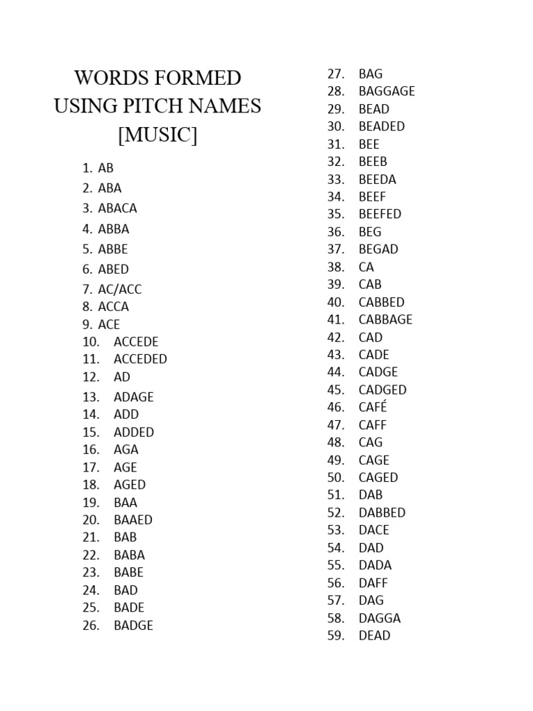 (Music) Words That Formed Using Pitch Names | PDF