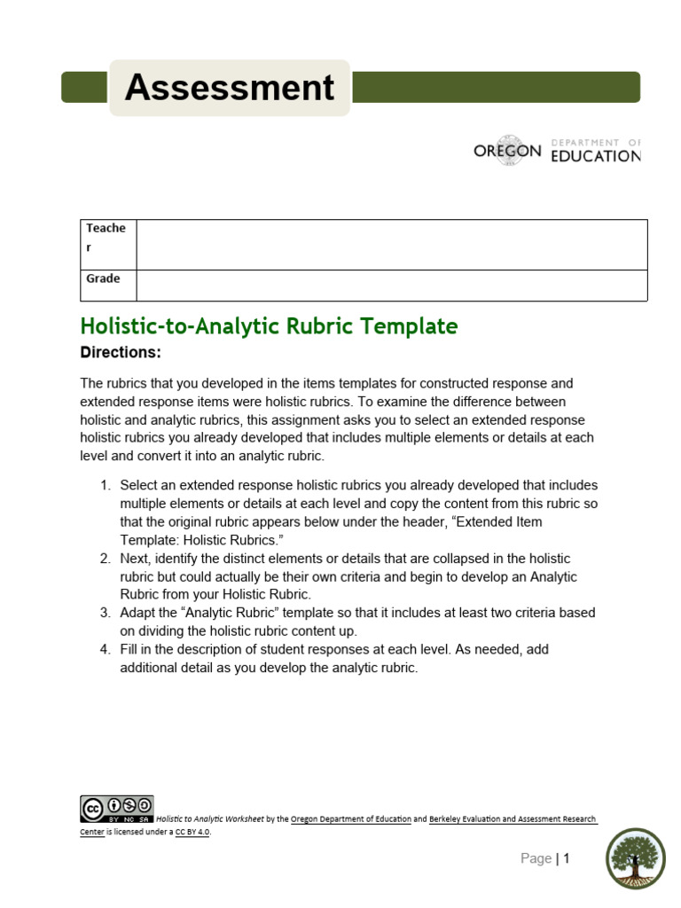 Template For Holistic and Analytic Rubric | PDF | Rubric (Academic ...