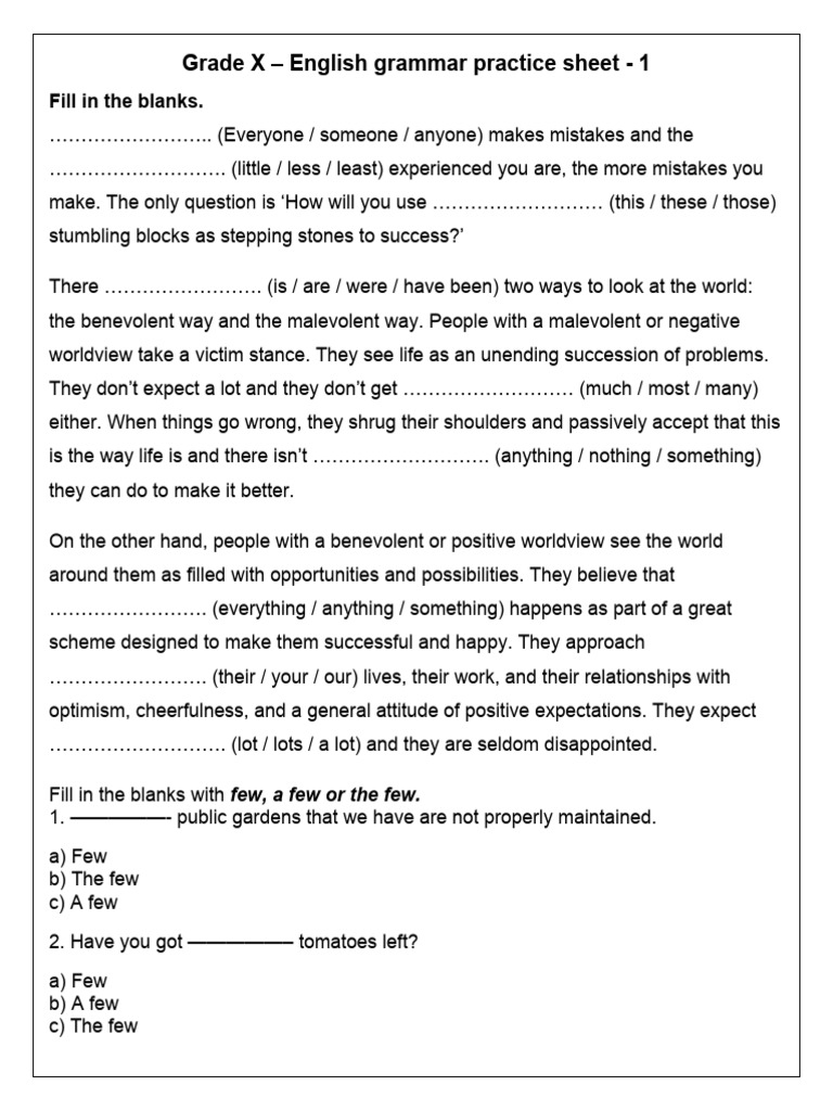 X - Grammar Practice Sheet - 1 | PDF