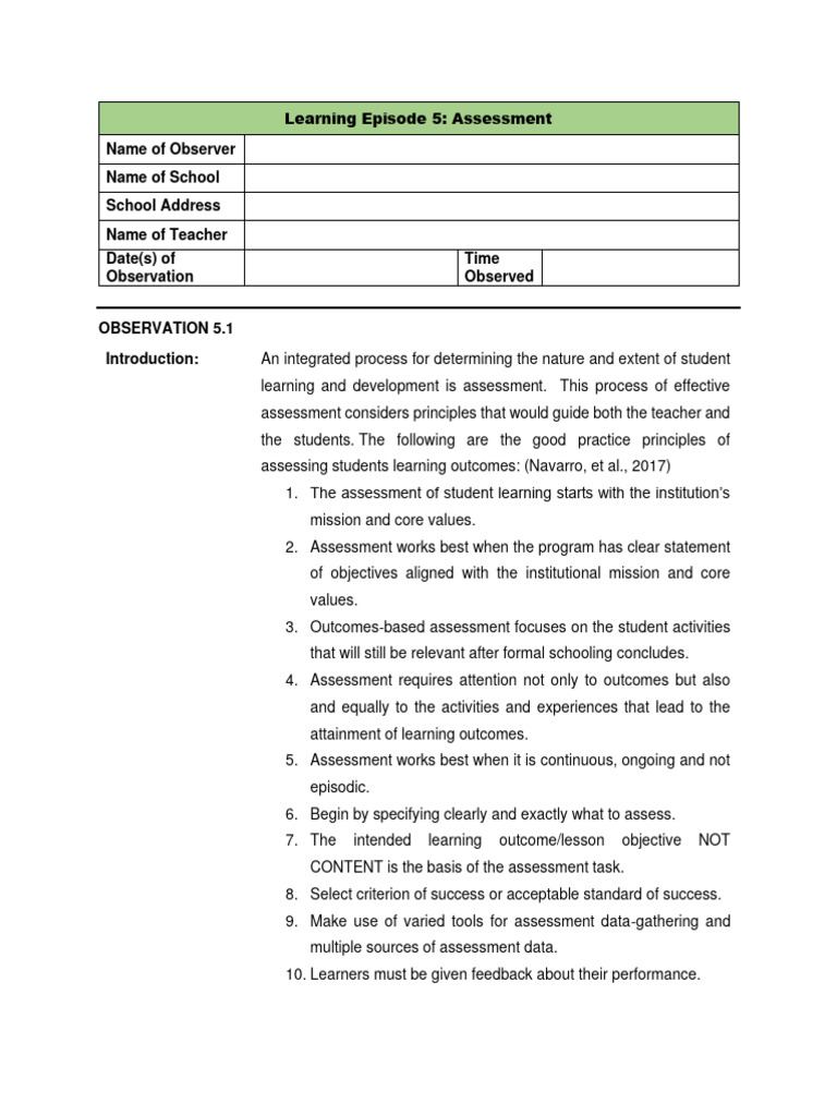 Learning Episode 5 Assessment | PDF | Educational Assessment | Learning