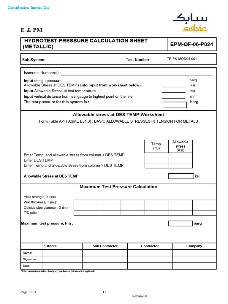 Hydrotest Pressure Guide | PDF | Building Engineering | Physical Sciences