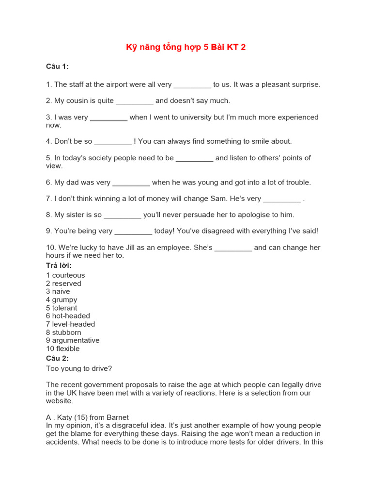 K Năng T NG H P 5 Bài KT 2 | PDF