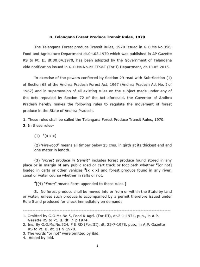 Telangana Forest Produce Transit Rules, 1970 07.07.2019 (Final) | PDF