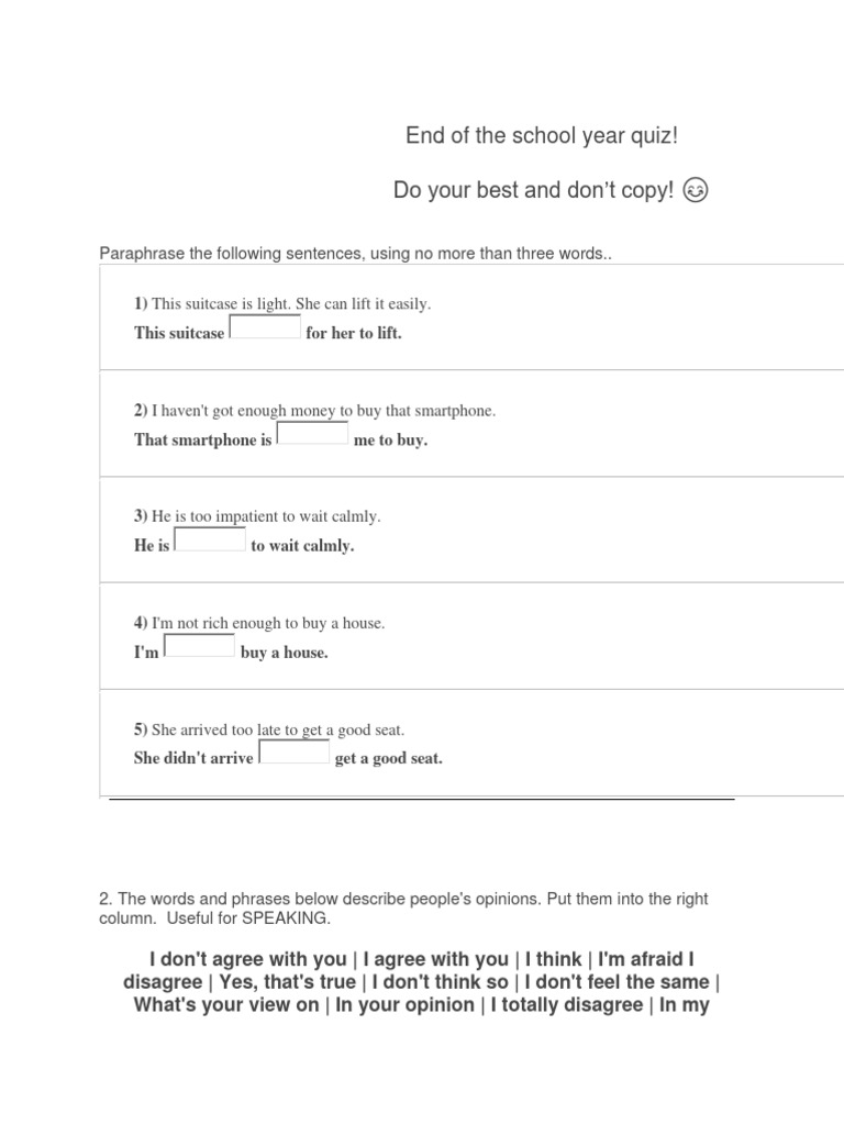 End of The School Year Quiz | PDF | Linguistic Typology | Grammar