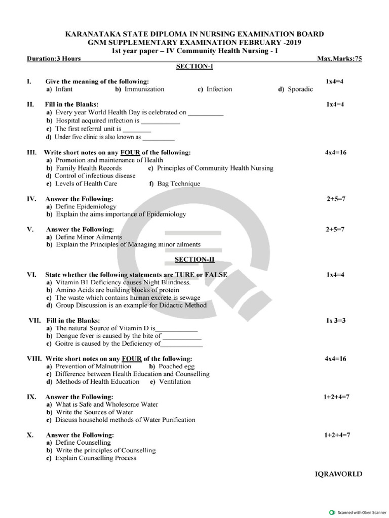 1.4 Community Health Nursing - I Papers QP | PDF