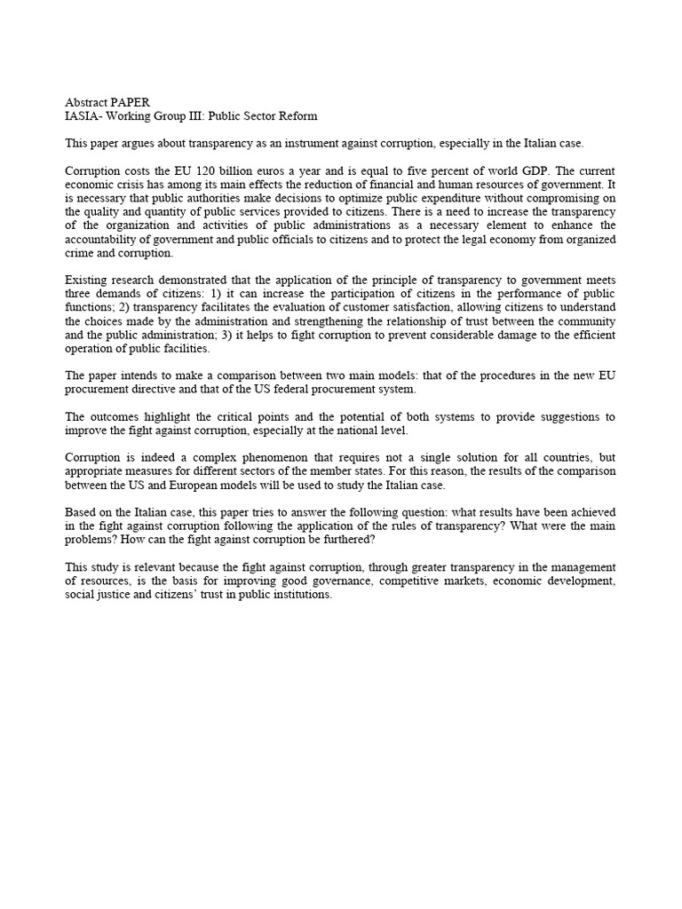 Transparency's Role in Combating Corruption | PDF | Corruption ...
