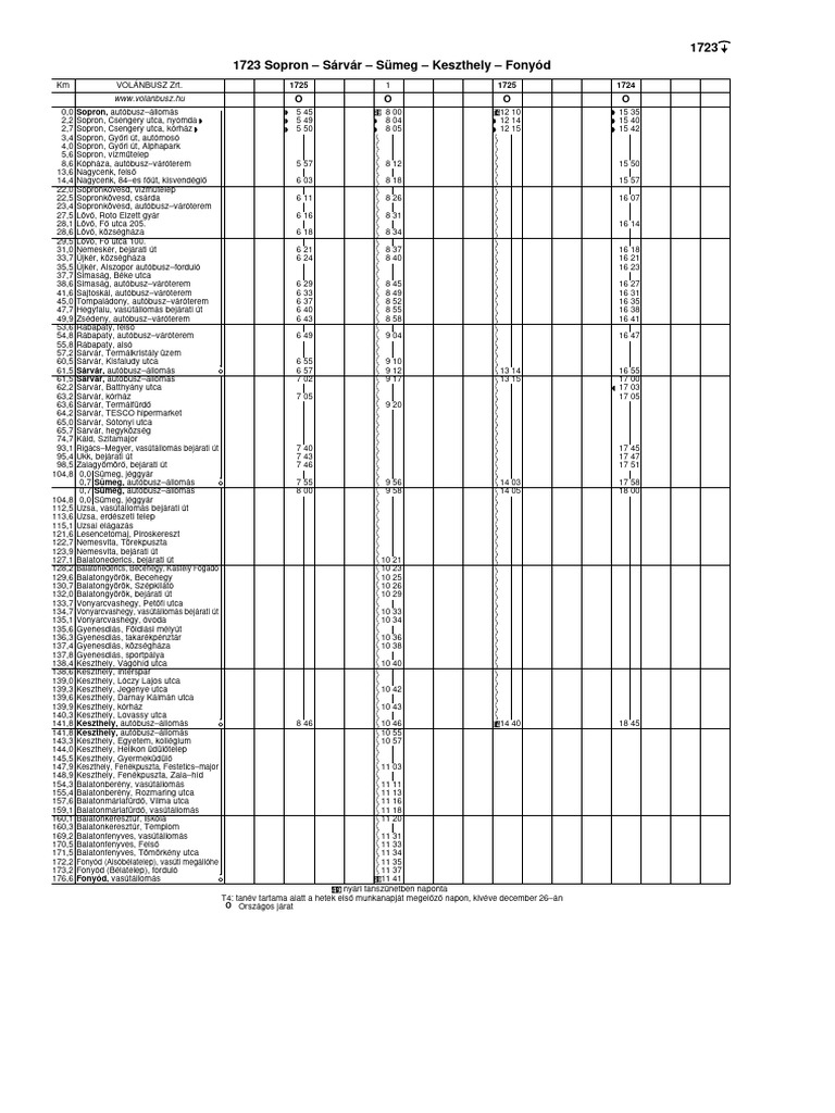 1723 Volán Menetrend | PDF