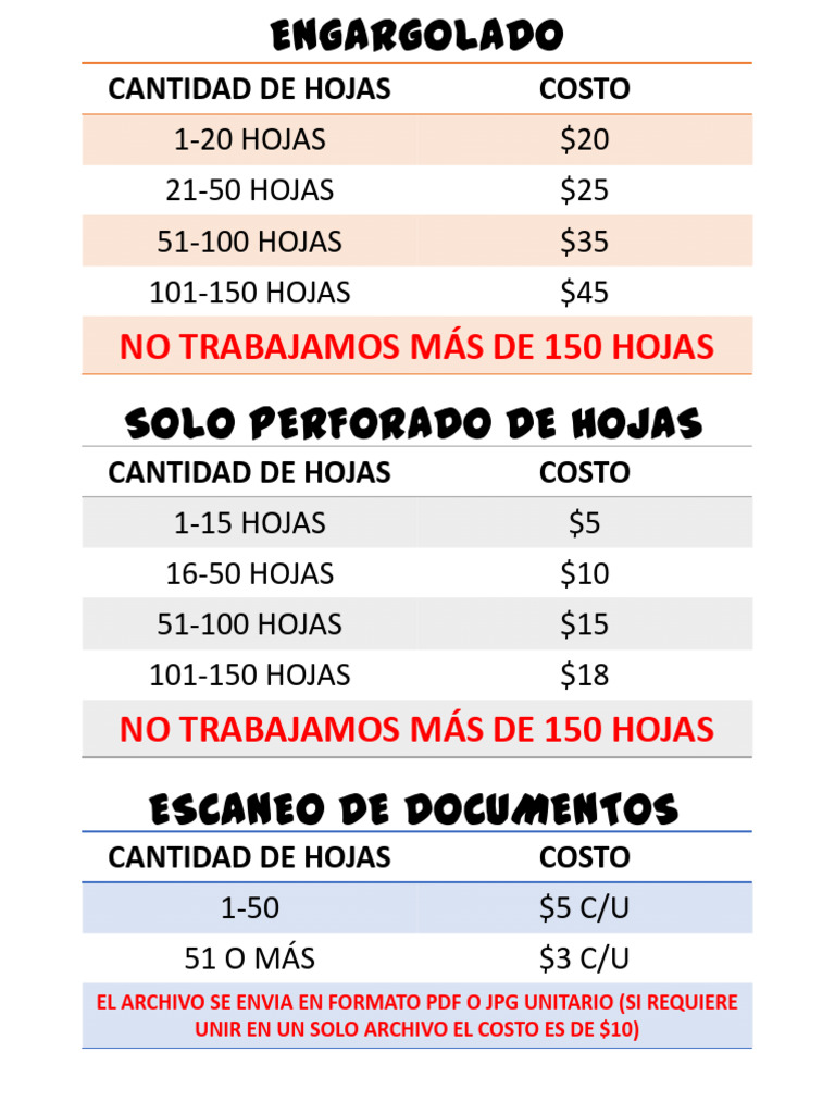 Precios de Engargolado y Enmicado 2025 | PDF
