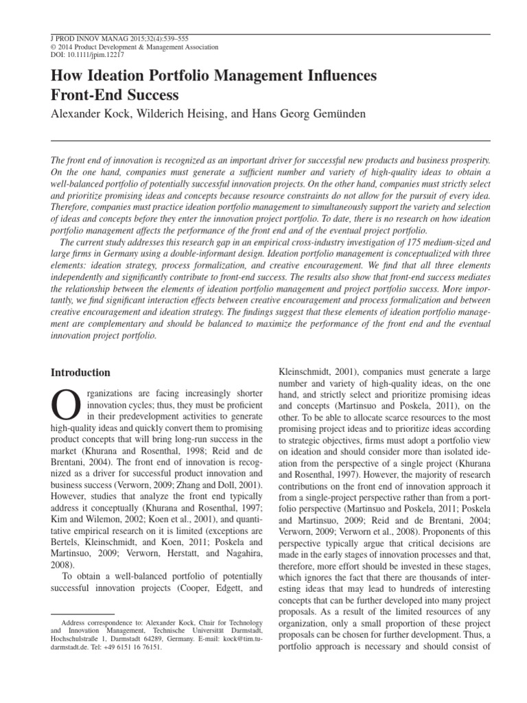 Kock et al (2015) Ideation Portfolio Management | Download Free PDF | Innovation | New Product ...