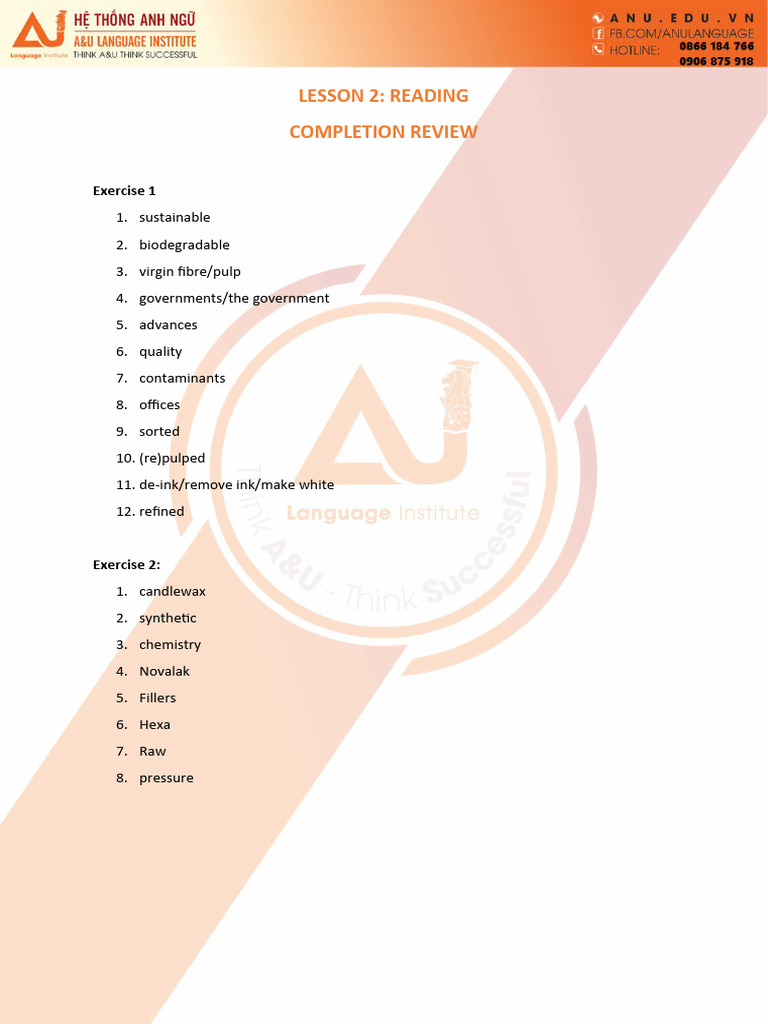 Reading - Completion - in Class - Key | PDF