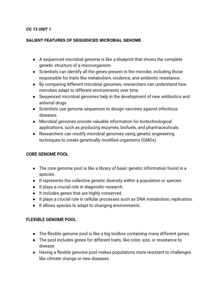 CC 13 Unit 1 | PDF | Bacteria | Gene