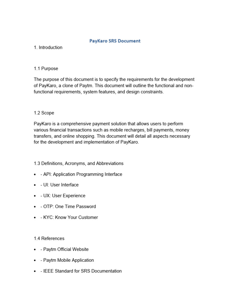 PayKaro SRS | PDF | Mobile App | Databases
