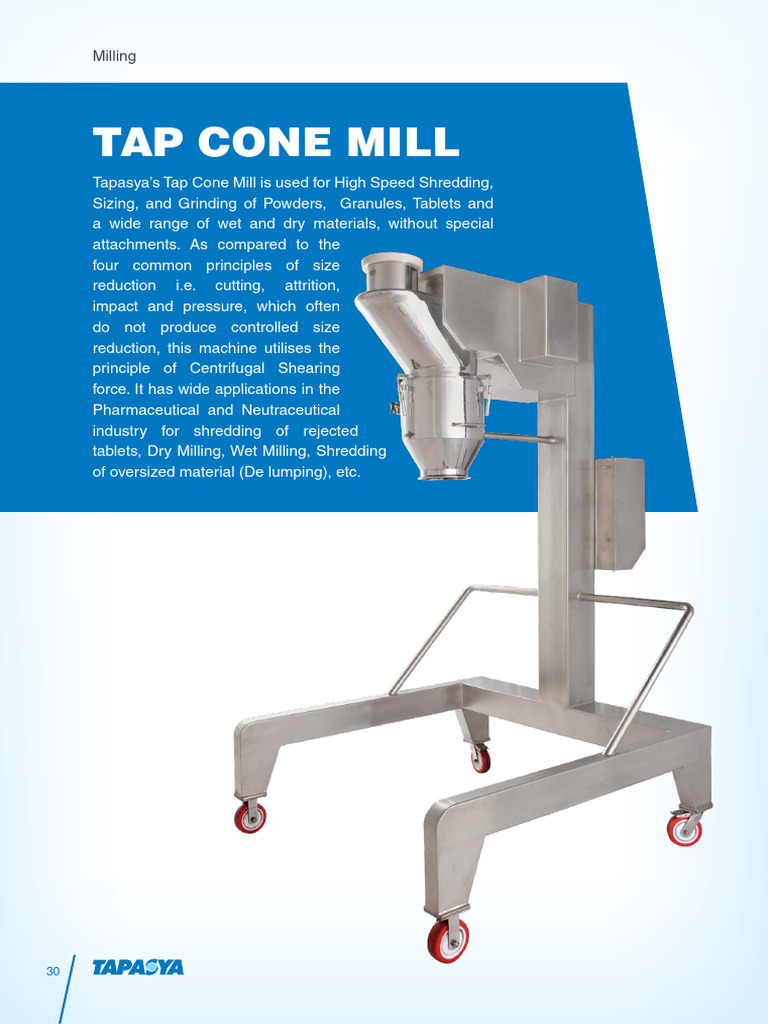TapConeMill Tapasya | PDF | Mill (Grinding) | Tablet (Pharmacy)