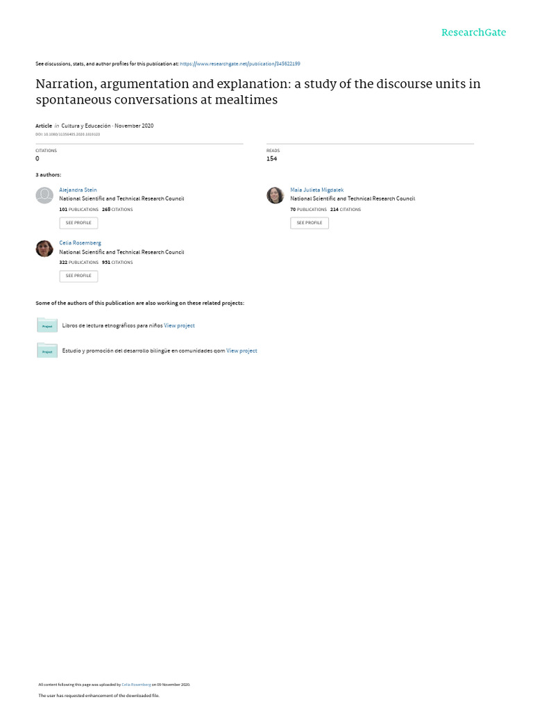 Rosemberg 2020 Unidades de Discurso en Conversaciones Espontaneas | PDF | Narrative | Discourse