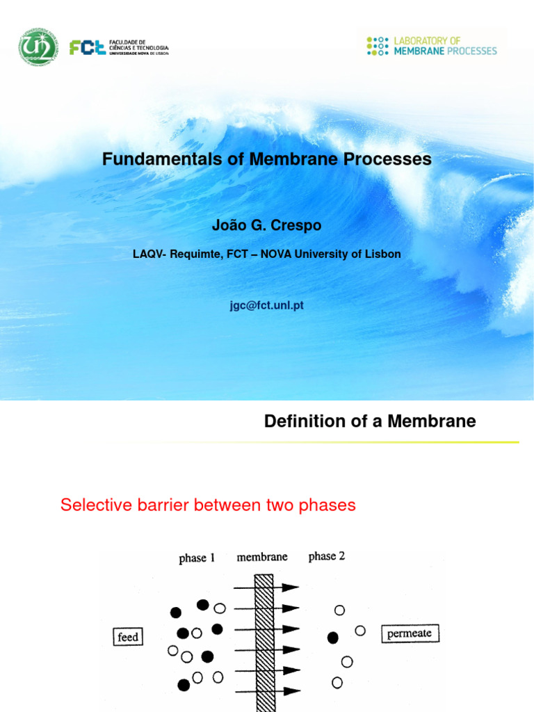 Classes 1 & 2 - Membrane Processes - Introduction and Pressure Driven ...