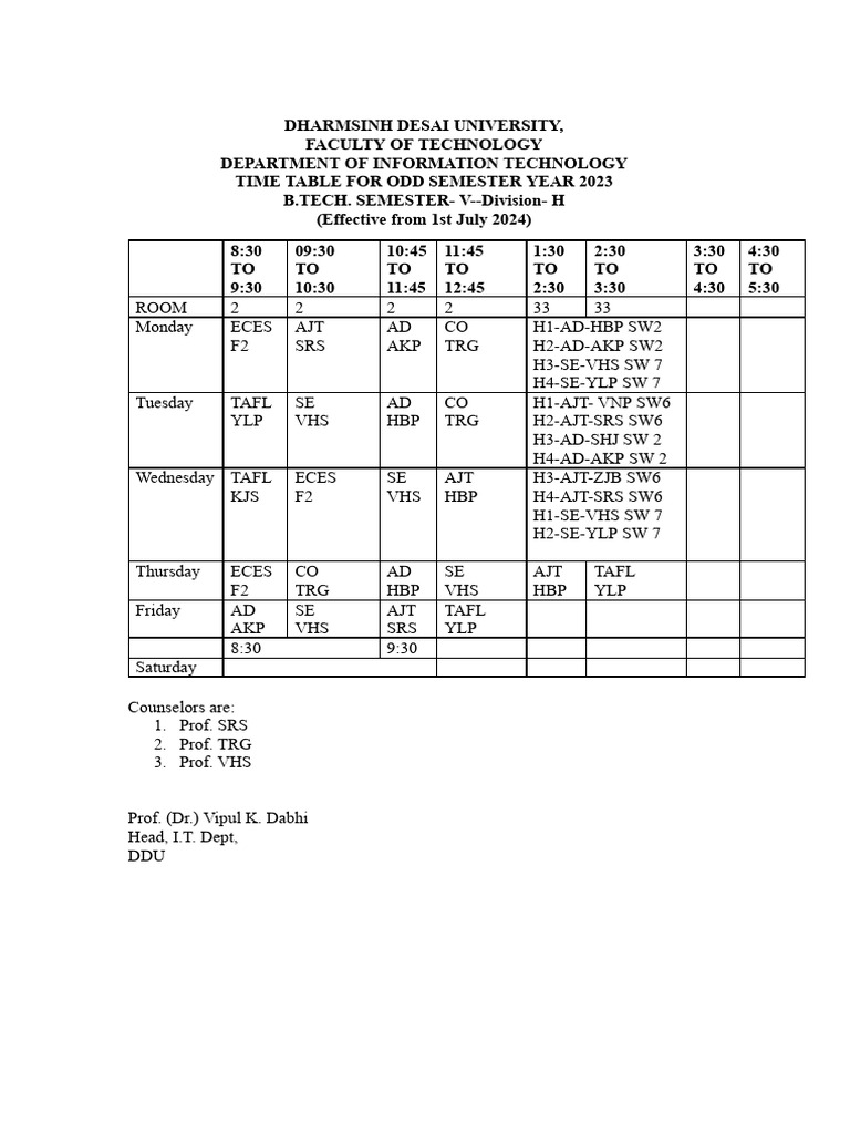 B.Tech Semester V Timetable 2023 | PDF | Science & Mathematics