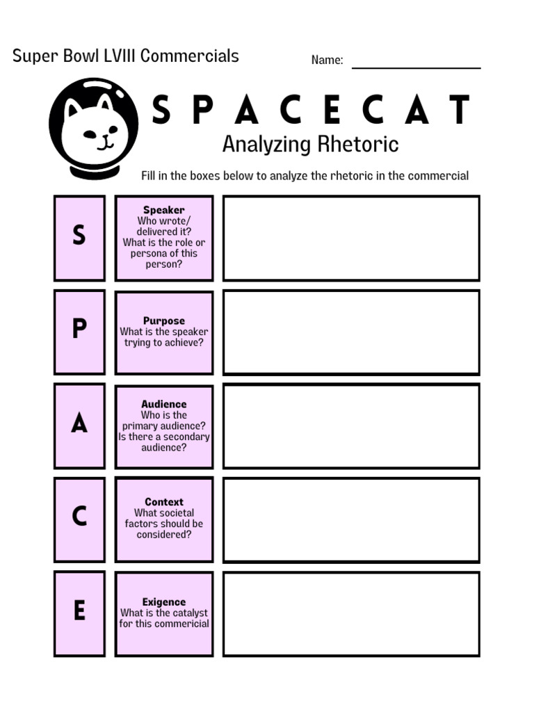 Purple SPACECAT Rhetorical Analysis Graphic Organizer Worksheet | PDF ...