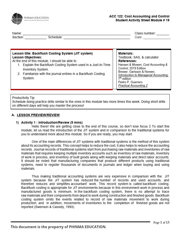 Acc 122 - Sas - Day 19 | PDF | Lean Manufacturing | Inventory