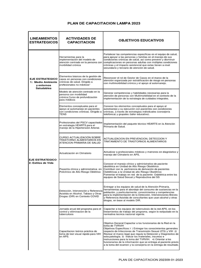 PLAN DE CAPACITACION 2023 | Descargar gratis PDF | Salud mental | Espectro autista