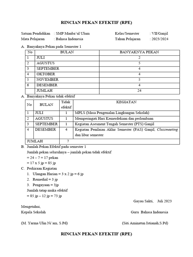 RPE (Rencana Pekan Efektif) | PDF