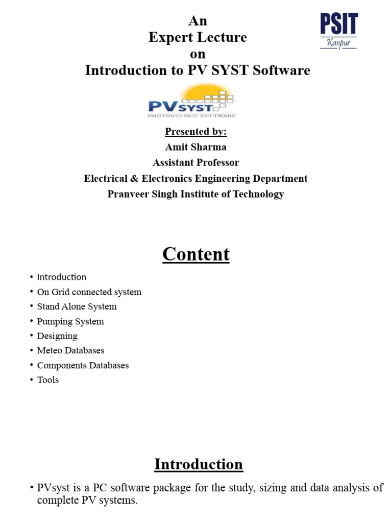 Introduction To PVSYST Software | PDF | Photovoltaics | Photovoltaic System
