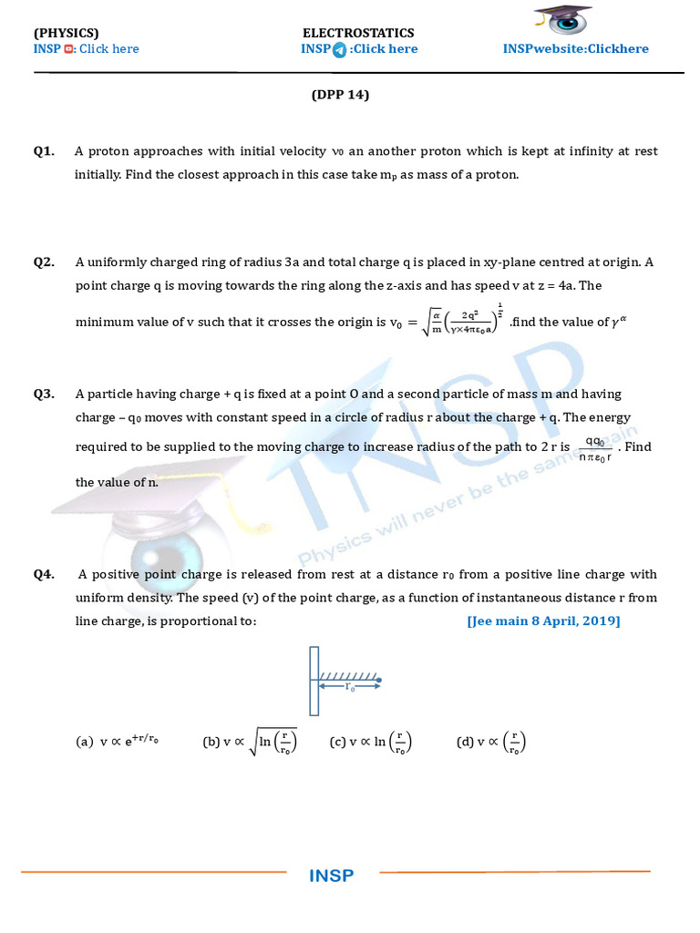 Electrostatics DPP 14 Insp | PDF | Electrostatics | Proton