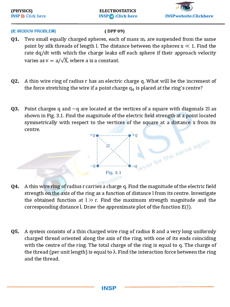 Electrostatics DPP 09 Insp | PDF | Electric Field | Coordinate System