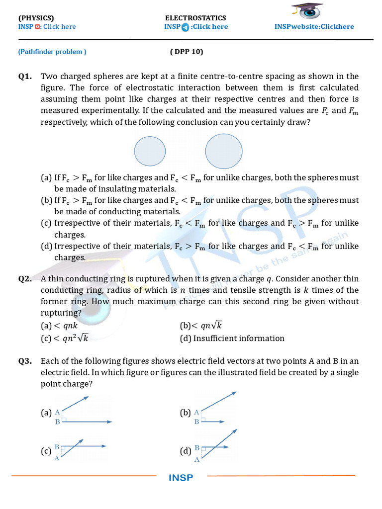 Electrostatics DPP 010 Insp | PDF | Electrostatics | Applied And Interdisciplinary Physics