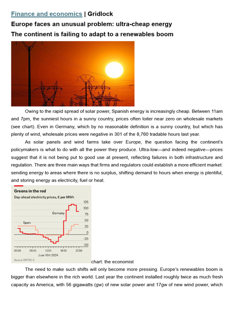 Europe's Renewable Energy Dilemma | PDF | Electrical Grid | Renewable ...
