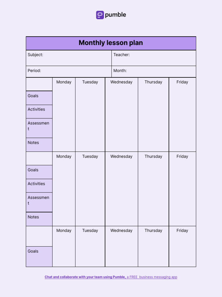 Monthly Lesson Plan Template | PDF