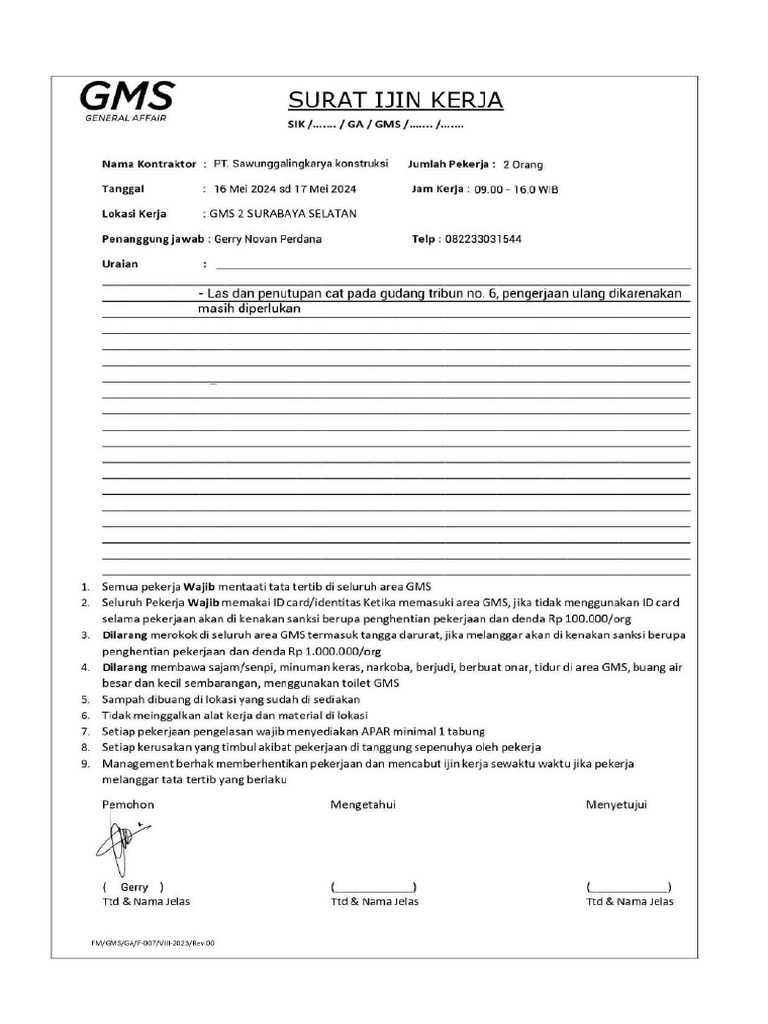 Surat Ijin Kerja | PDF