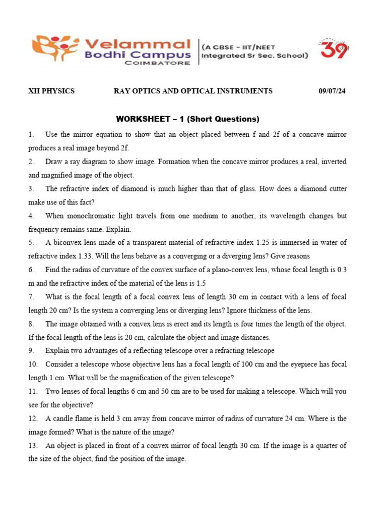 Ray Optics and Optical Instruments.W2 | PDF | Optics | Electrodynamics