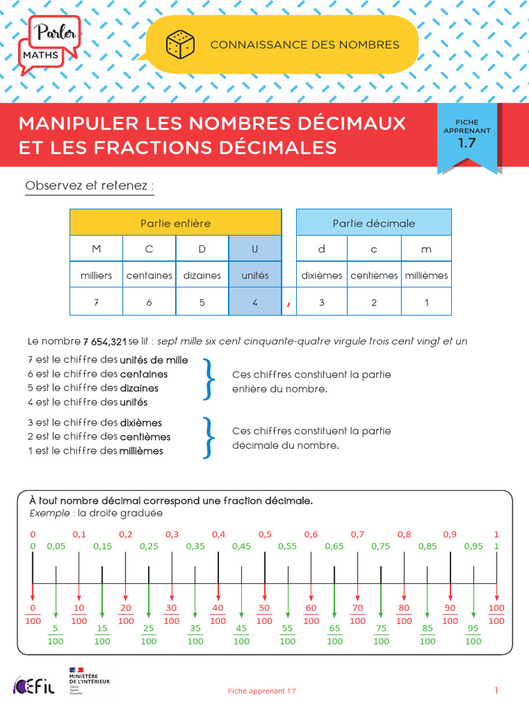 Manipulation des Nombres Décimaux et Fractions | PDF