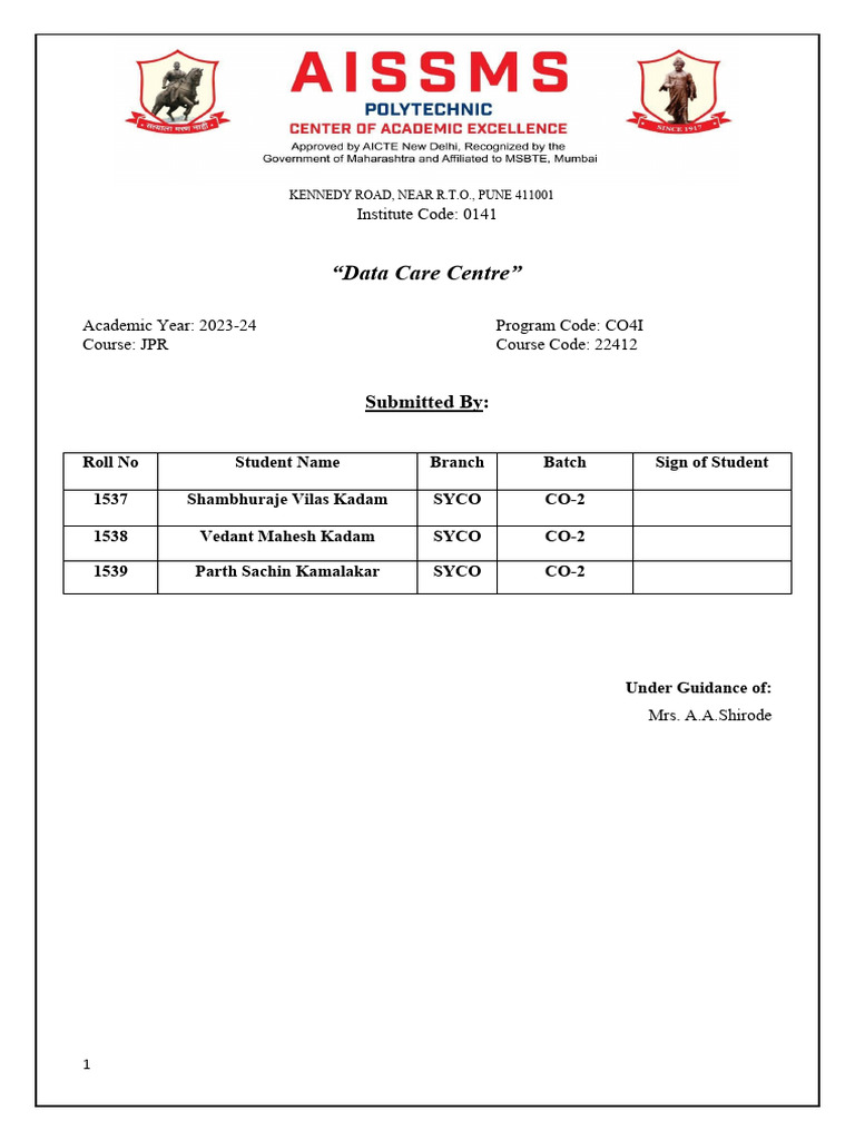 Data Care Centre Micro Project Report | PDF | Engineering | Object ...