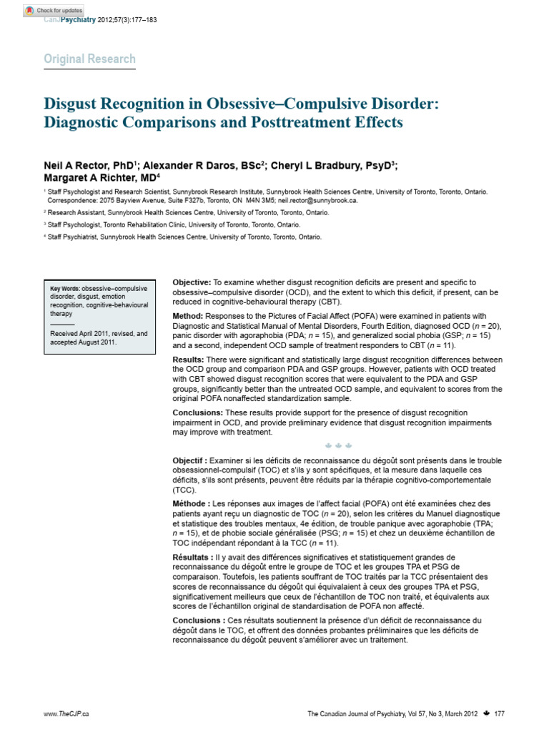 Disgust Recognition in Obsessive-Compulsive Disorder | PDF | Obsessive ...